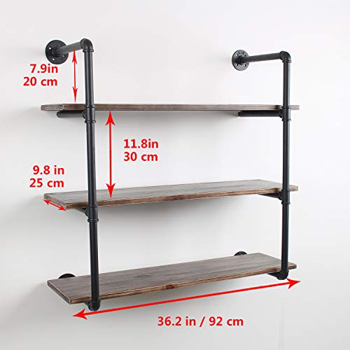 Weven 36" Industrial Pipe Bookshelf Wall Mounted,3 Tier Rustic Floating Shelves,Farmhouse Kitchen Bar Shelving,Home Decor Book Shelves,DIY Bookcase,Hanging Wall Shelves,Black