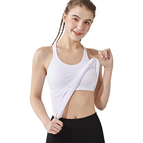 Yoga Racerback Tank Top for Women with Built in Bra,Women's Padded Sports Bra Fitness Workout Running Shirts (White, Medium)