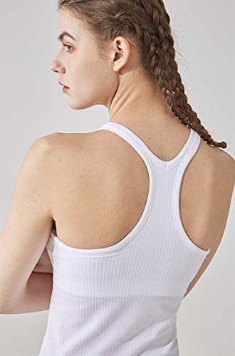 Yoga Racerback Tank Top for Women with Built in Bra,Women's Padded Sports Bra Fitness Workout Running Shirts (White, Medium)