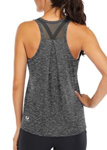 ictive women's loose fit racerback workout tank top, mesh backless muscle yoga & gym exercise top - dark gray l