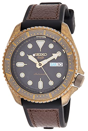 SEIKO Men's 5 Sports Stainless Steel Automatic Watch with Silicone Strap, Brown, 22 (Model: SRPE80)