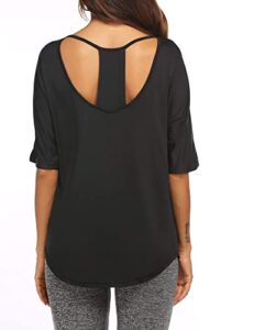 pinspark womens breathable v neck cut out back shirts open active yoga tops black xl