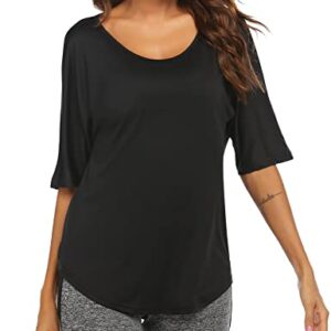 Pinspark Womens Breathable V Neck Cut Out Back Shirts Open Active Yoga Tops Black XL