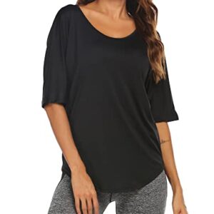 Pinspark Womens Breathable V Neck Cut Out Back Shirts Open Active Yoga Tops Black XL