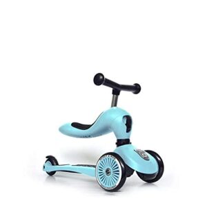 scoot & ride - highwaykick 1 children adjustable seated or standing 2-in-1 scooter including safety pads (blueberry) - for ages 1-5