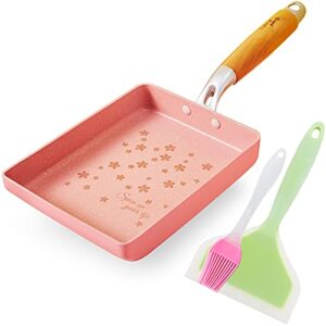 rockurwok japanese omelette pan nonstick tamagoyaki egg pan, rectangle tamago pan small frying pan, 7” x 5”, pink