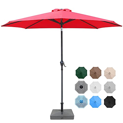 Greesum 9FT Patio Umbrella Outdoor Market Table Umbrella with Push Button Tilt, Crank and 8 Sturdy Ribs for Garden, Lawn,Backyard & Pool,Red