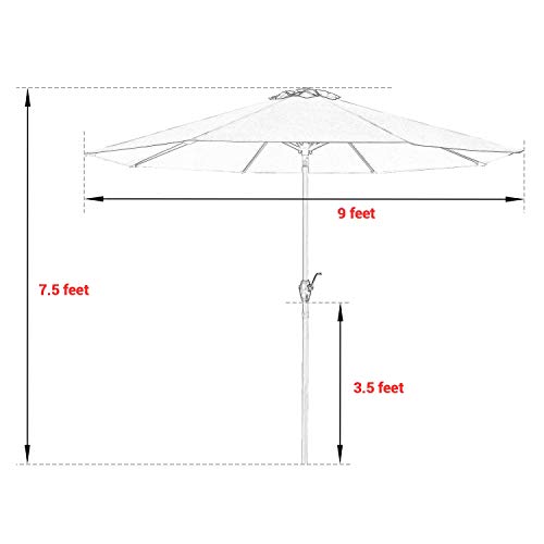 Greesum 9FT Patio Umbrella Outdoor Market Table Umbrella with Push Button Tilt, Crank and 8 Sturdy Ribs for Garden, Lawn,Backyard & Pool,Red