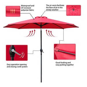 Greesum 9FT Patio Umbrella Outdoor Market Table Umbrella with Push Button Tilt, Crank and 8 Sturdy Ribs for Garden, Lawn,Backyard & Pool,Red