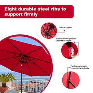 Greesum 9FT Patio Umbrella Outdoor Market Table Umbrella with Push Button Tilt, Crank and 8 Sturdy Ribs for Garden, Lawn,Backyard & Pool,Red