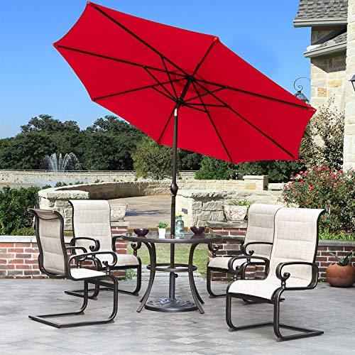 Greesum 9FT Patio Umbrella Outdoor Market Table Umbrella with Push Button Tilt, Crank and 8 Sturdy Ribs for Garden, Lawn,Backyard & Pool,Red