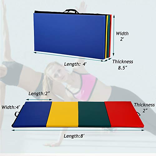 Gymnastics Mat Yoga Mat Exercise Mat Folding Extra Thick Tumbling Mat for Home Gym with Carrying Handles 4'x8'x2" Anti-Tear Fitness Aerobics Crash Panel Mat for Kids, Adult