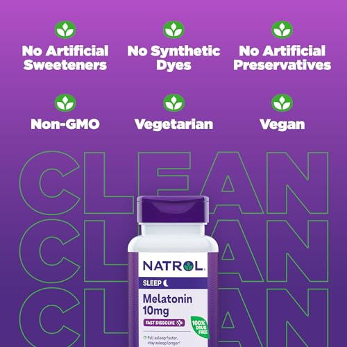 Natrol Melatonin 10mg, Citrus-Flavored Dietary Supplement for Restful Sleep, 60 Fast-Dissolve Tablets, 60 Day Supply