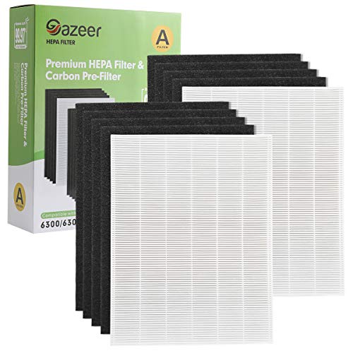 Gazeer 2 True HEPA Filter Replacement Filter A and 8 Carbon Pre Filters Set Compatible with Winix 115115 PlasmaWave Size 21. Fits Model WAC5300, WAC5500, WAC6300, 5000, 5000b, 5300, 5500-2, P300, C535