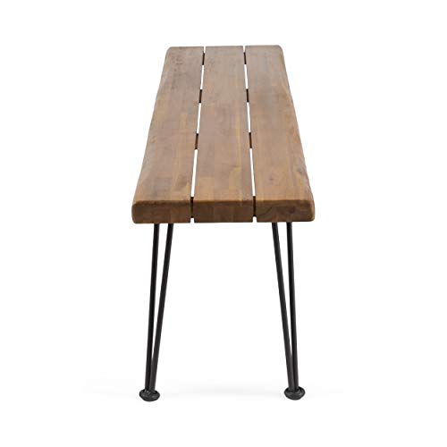 Christopher Knight Home Gladys Outdoor Modern Industrial Acacia Wood Bench Hairpin Legs, Teak and Rustic Metal