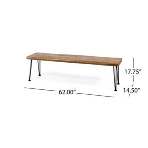 Christopher Knight Home Gladys Outdoor Modern Industrial Acacia Wood Bench Hairpin Legs, Teak and Rustic Metal