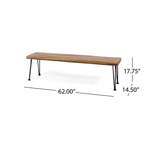 Christopher Knight Home Gladys Outdoor Modern Industrial Acacia Wood Bench Hairpin Legs, Teak and Rustic Metal