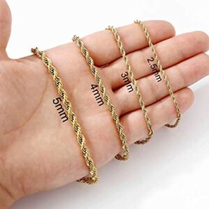 M MOOHAM Gold Chain for Men, 3mm 20 Inch Stainless Steel Gold Plated Twist Rope Chain Necklace for Men