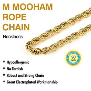 M MOOHAM Gold Chain for Men, 3mm 20 Inch Stainless Steel Gold Plated Twist Rope Chain Necklace for Men