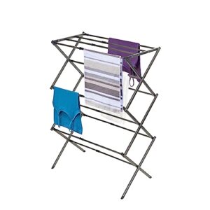 black + decker 3 tier expandable collapsing foldable laundry rack for air drying clothing, space saving heavy duty lightweight metal drying rack(silver)