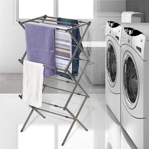 BLACK + DECKER 3 Tier Expandable Collapsing Foldable Laundry Rack for Air Drying Clothing, Space Saving Heavy Duty Lightweight Metal Drying Rack(Silver)