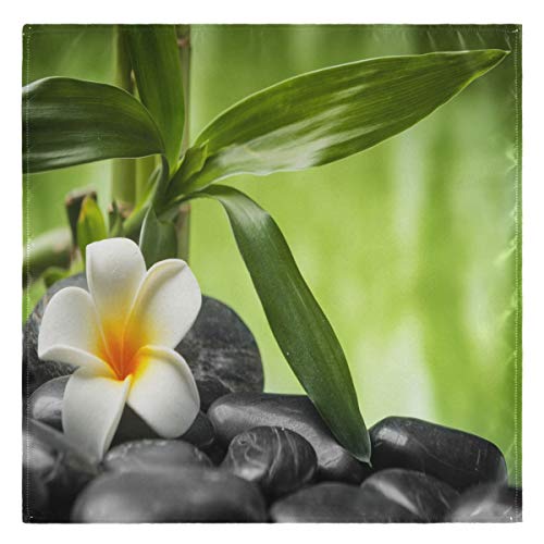 Pfrewn Spa Zen Basalt Stones Cloth Napkins Set of 4 Bamboo Frangipani Flower Dinner Napkins Solid Washable Reusable Polyester Table Napkins Oversized 20"X20" with Hemmed Edges for Home Weeding Decora