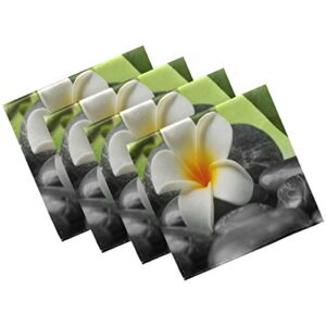 Pfrewn Spa Zen Basalt Stones Cloth Napkins Set of 4 Bamboo Frangipani Flower Dinner Napkins Solid Washable Reusable Polyester Table Napkins Oversized 20"X20" with Hemmed Edges for Home Weeding Decora