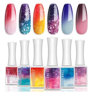 modelones color changing gel nail polish - 6 colors 10ml pink glitter blue purple orange mood temperature change gel polish set summer soak off nail polish diy home salon led nail art manicure 2023