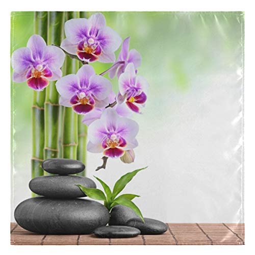 Pfrewn Spa Zen Garden Cloth Napkins Set of 1 Basalt Stones Orchid Dinner Napkins Solid Washable Reusable Polyester Table Napkins Oversized 20"X20" with Hemmed Edges for Home Weeding Decoration