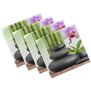 Pfrewn Spa Zen Garden Cloth Napkins Set of 1 Basalt Stones Orchid Dinner Napkins Solid Washable Reusable Polyester Table Napkins Oversized 20"X20" with Hemmed Edges for Home Weeding Decoration