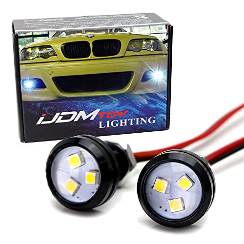 iJDMTOY 2pcs Ice Blue 3-SMD High Power Projector LED Eagle Eye Lights w/Back Bolt-On Screws For Parking Lights, Driving Fogs, etc