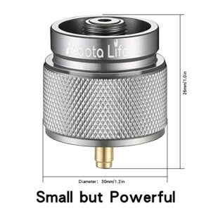 MaotaLife Camping Stove Adapter – 1Lb Propane Small Tank Input and EN417 Lindal Valve Output Propane Canister Converter – Premium Quality Durable Construction – Detachable Stand Included