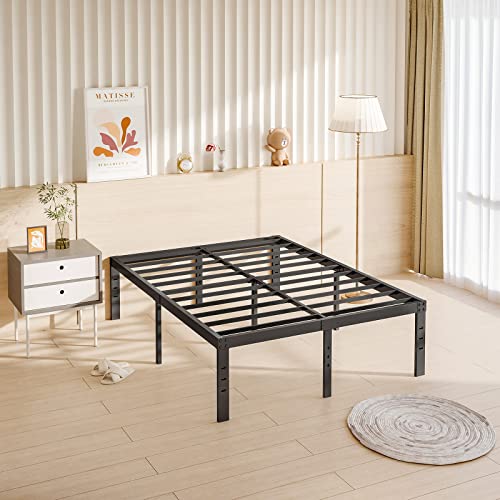 COMASACH 16 inch Full Bed Frame No Box Spring Needed, 3500 lbs Heavy Duty Metal Platform Bed Frames, Non-Slip and Noise-Free Mattress Foundation, Black