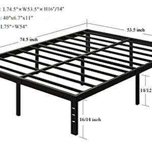 COMASACH 16 inch Full Bed Frame No Box Spring Needed, 3500 lbs Heavy Duty Metal Platform Bed Frames, Non-Slip and Noise-Free Mattress Foundation, Black