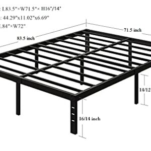 COMASACH 16 inch California King Bed Frame No Box Spring Needed, 3500 lbs Heavy Duty Metal Platform Bed Frames, Non-Slip and Noise-Free Mattress Foundation, Black