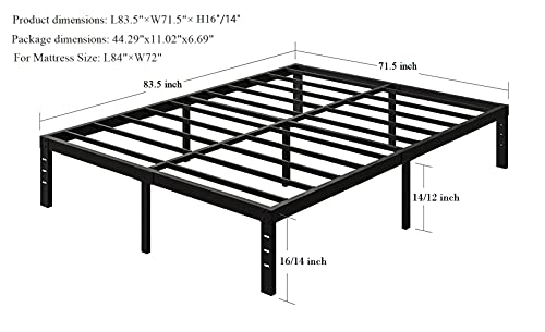 COMASACH 16 inch California King Bed Frame No Box Spring Needed, 3500 lbs Heavy Duty Metal Platform Bed Frames, Non-Slip and Noise-Free Mattress Foundation, Black