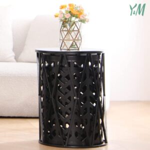 Y&M Set of 3 Nesting Metal Round Coffee Table, Side Table End Table for Indoor Outdoor Multifunctional Use,Heavy Duty Metal Plant Stand Decorative Garden Stool- Black(Ship from US)