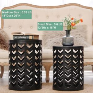 Y&M Set of 3 Nesting Metal Round Coffee Table, Side Table End Table for Indoor Outdoor Multifunctional Use,Heavy Duty Metal Plant Stand Decorative Garden Stool- Black(Ship from US)