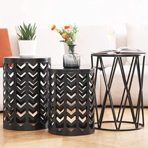 Y&M Set of 3 Nesting Metal Round Coffee Table, Side Table End Table for Indoor Outdoor Multifunctional Use,Heavy Duty Metal Plant Stand Decorative Garden Stool- Black(Ship from US)