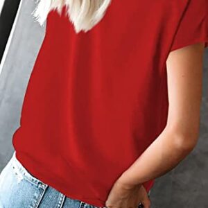 lime flare Women Sexy V Neck Lace Trim Satin T-Shirt Tops Dressy Silk Lacy Tank Tee Shirt (Red Eyelash Lace Short Sleeve,XXL)