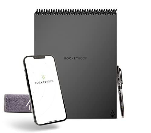 Rocketbook Flip - with 1 Pilot Frixion Pen & 1 Microfiber Cloth Included - Gray Cover, Letter Size (8.5" x 11")