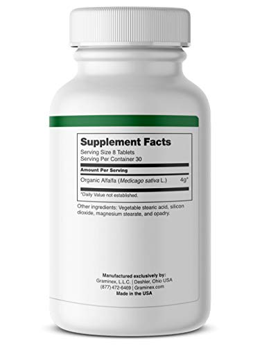 Graminex Alfalfa Tablets - Non-GMO Green Superfood Supplement with Vitamins, Minerals, Amino Acids - 240 Tablets