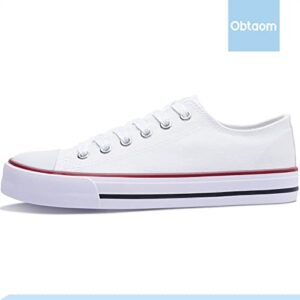 Obtaom Women’s Canvas Shoes Low Top Fashion Sneakers Slip on Walking Shoe(White US06)