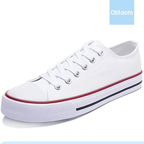 Obtaom Women’s Canvas Shoes Low Top Fashion Sneakers Slip on Walking Shoe(White US06)