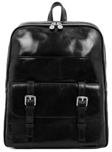 time resistance leather backpack vintage rucksack purse for laptop up to 15 in black