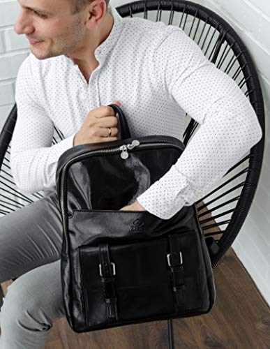 Time Resistance Leather Backpack Vintage Rucksack Purse for Laptop up to 15 in Black