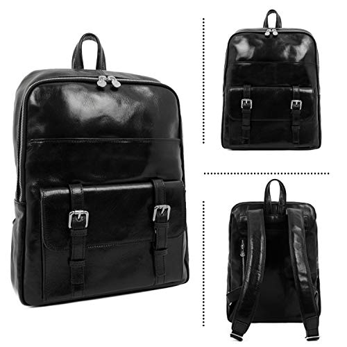 Time Resistance Leather Backpack Vintage Rucksack Purse for Laptop up to 15 in Black