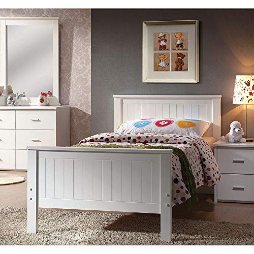 Harper&Bright Designs Twin Bed Frame, Solid Wood White Twin Size Captain Bed with Headboard and Footboard, No Box Spring Needed, Easy Assembly Wooden Bed Support, Ideal for Girls Bedroom, Guest Room