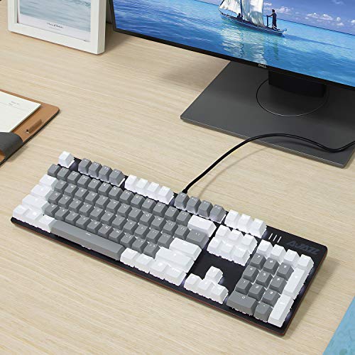 AK50 Wired Classic 104 Mechanical Gaming Keyboard – Blue Switches - PBT Keycaps – White-Grey Matching – White Backlit - Durable Aluminum Frame – for Windows Computer Office Gaming PC - Black