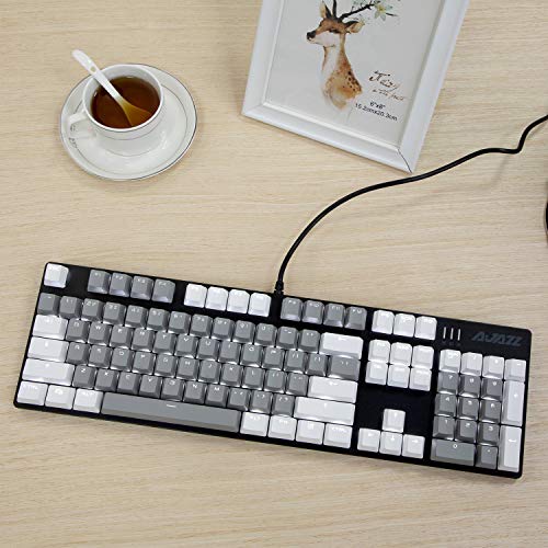 AK50 Wired Classic 104 Mechanical Gaming Keyboard – Blue Switches - PBT Keycaps – White-Grey Matching – White Backlit - Durable Aluminum Frame – for Windows Computer Office Gaming PC - Black